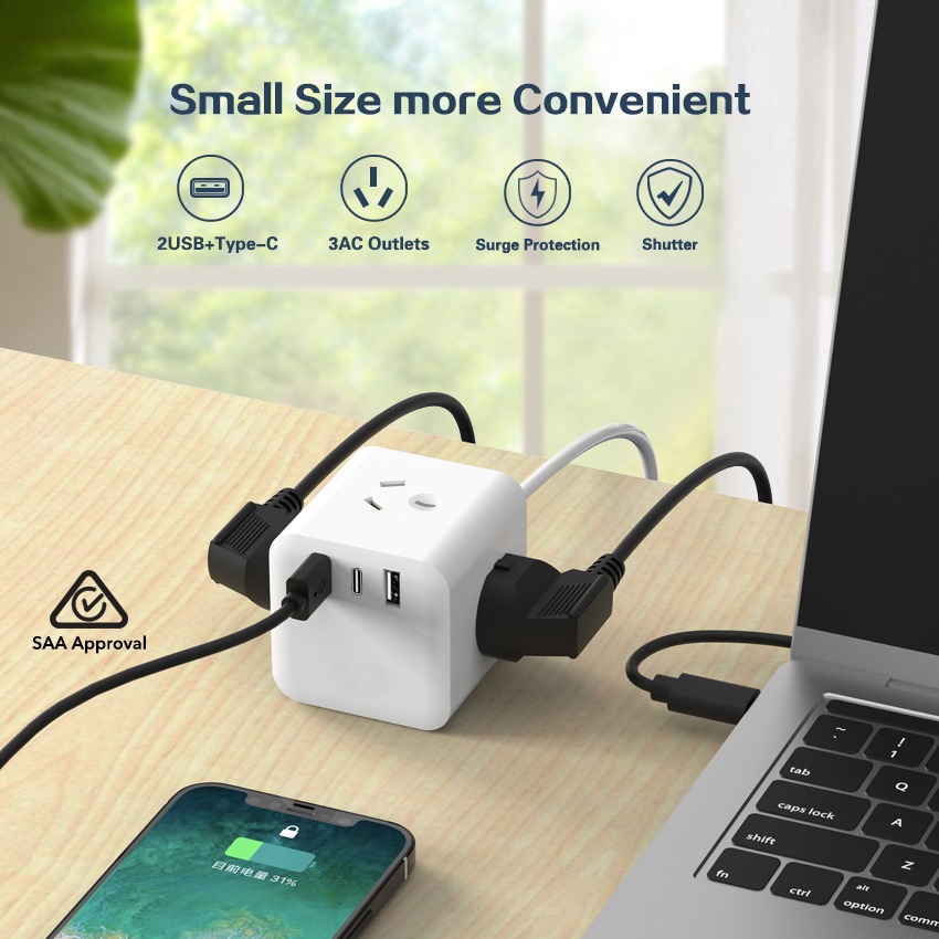 6 in 1 Cube Power Board with USB Charging Outlets | SATYAmarket